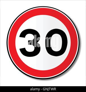 Traffic sign speed limit 30 vector. Red circle background. Road traffic ...