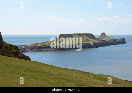 View to Worms Head or Penrhyn-gwyr on the Gower Peninsular at Rhossili ...