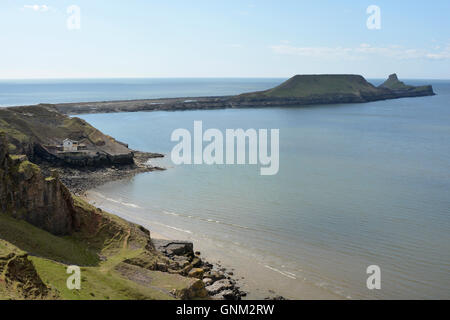 View to Worms Head or Penrhyn-gwyr on the Gower Peninsular at Rhossili ...
