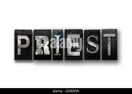 The word "Priest" written in isolated vintage wooden letterpress type ...