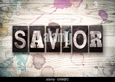 The word SAVIOR written in vintage etched colorful type Stock Photo - Alamy