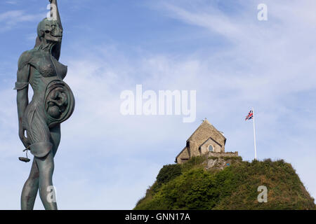 Verity statue by Damien Hirst at entrance to Ilfracombe harbour in ...