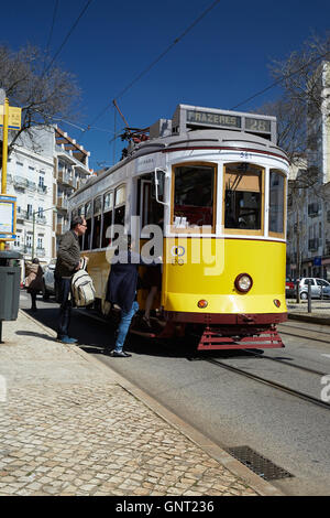 Line 28 tram in the Graca district, Lisbon, Carreira 28E dos Electrcos ...
