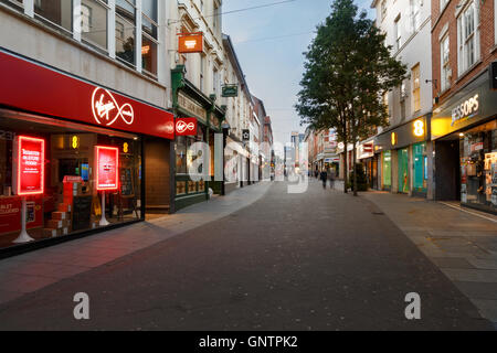 Shops on Clumber Street in the city centre, Nottingham, Nottinghamshire ...
