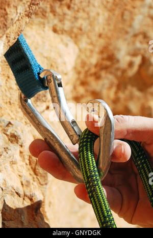 Climbers rope and quick-draws Stock Photo - Alamy