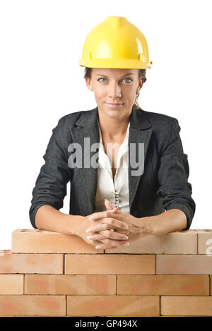Woman architect near brick wall Stock Photo - Alamy
