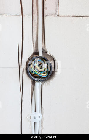 New electrical installation, socket box, switch and electrical cables ...