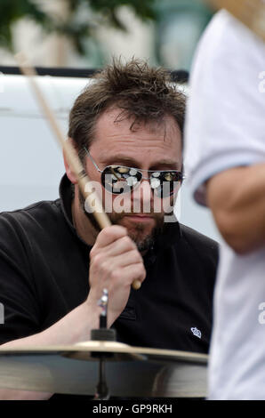 Arthur Cook, the drummer with the band Lights Out by Nine, taking part ...