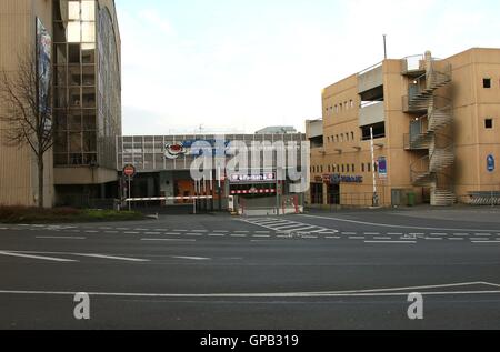 Main entrance at Hurth Park shopping precinct in the district of Hurth ...