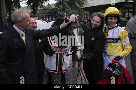 Trainer of Quiet Reflection Karl Burke with his jockey Dougie Costello ...