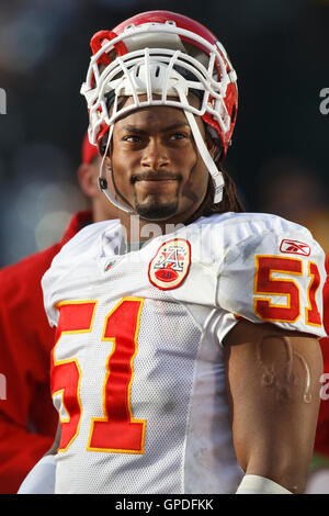 Kansas City Chiefs linebacker Corey Mays (51) pulls down Denver Broncos ...