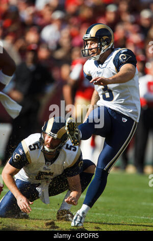 St. Louis Rams kicker Josh Brown sits on the bench during the fourth ...