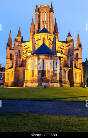 Coutances Cathedral at night. Coutances, Normandy, France Stock Photo ...