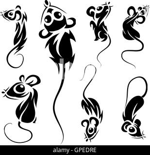 Set of cartoon black mice. Vector illustrations Stock Photo - Alamy