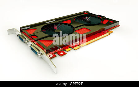 3d Illustrator of video card with two outputs on a black background ...