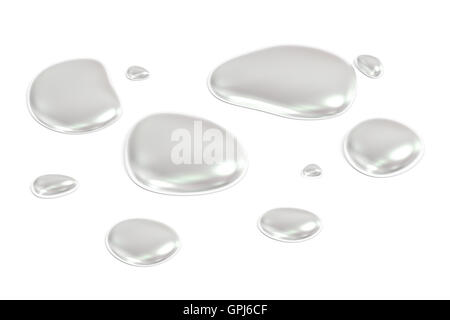 Mercury drops or metallic drops, 3D rendering isolated on white ...