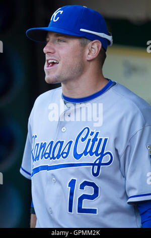Kansas City Royals' Mitch Maier (12) holds up at third on an RBI triple ...