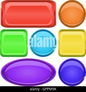 Green menu buttons. Rectangle and oval 3d shiny icons with reflection ...