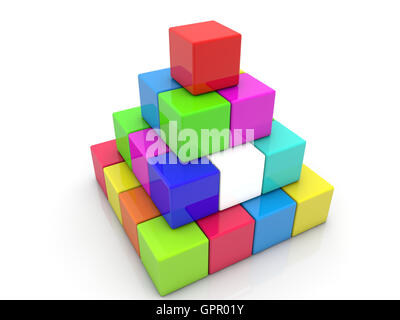 Stacked toy cubes in pyramid in blue and red color on white Stock Photo ...