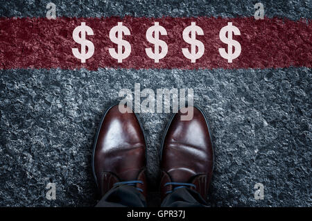 Dollar sign message and business shoes on wooden floor Stock Photo - Alamy