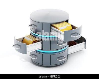 Data server with open file racks. 3D illustration Stock Photo - Alamy