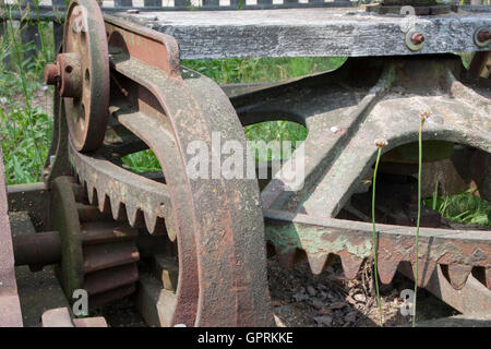 A closeup of old and rusty farming and agricultural equipment in a ...