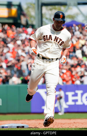 Giants Pat Burrell rounds third base after his 3 run home run in the ...