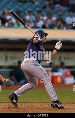 Cleveland Indians' Travis Hafner hits a bases-loaded double off Oakland ...