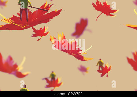 Watercolor seamless autumn pattern with watercolor colorful leaves ...