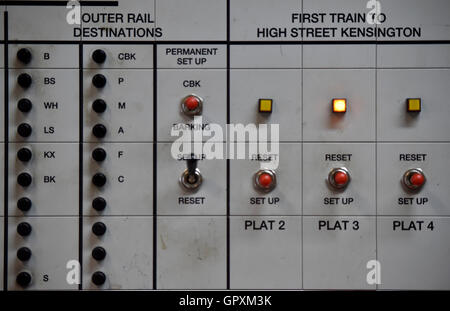 A signalling panel is illuminated inside the Circle and Hammersmith ...