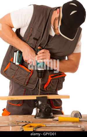 Carpenter with drill - close-up of craftsman Stock Photo - Alamy