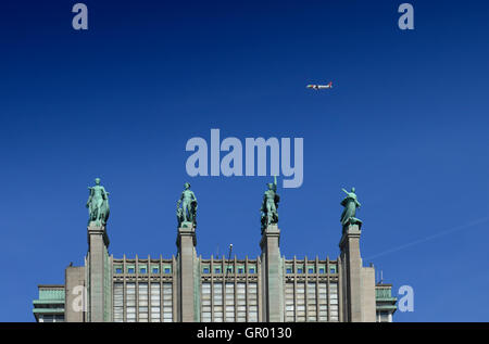 Brussels Expo building front facade with copper sculptures exhibition ...