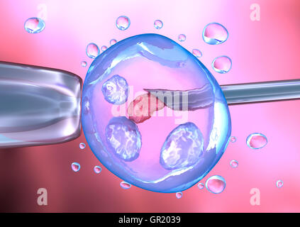 3d illustration Artificial insemination process. Glass needle ...