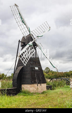 Wooden wind powered fen drainage pump at Wicken Fen Nature Reserve ...