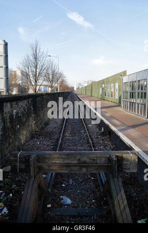 Railway track at Cardiff bay station in Wales, United Kingdom Stock ...