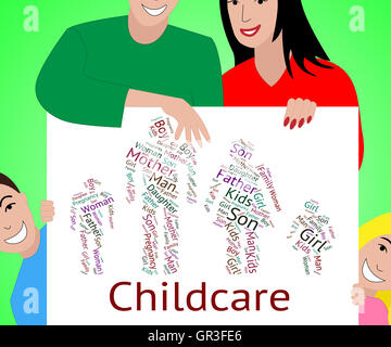 Childcare Word Meaning Looking After And Babysitter Stock Photo - Alamy
