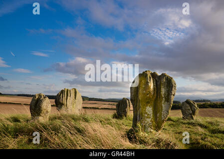Duddo Stone Circle, Northumberland, England, UK. At sunset. Also known ...