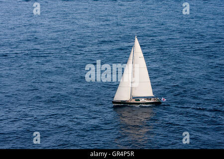Aerial view of a sailing boat in a marina Stock Photo - Alamy