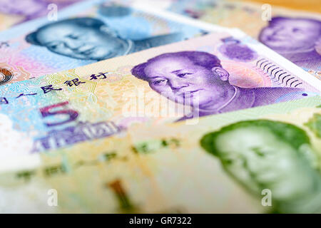 Money of China. Chinese renminbi bills. CNY banknotes. 5 yuan. Business ...