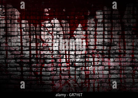 set 8. bloody brick wall in the dark for horror content and halloween ...