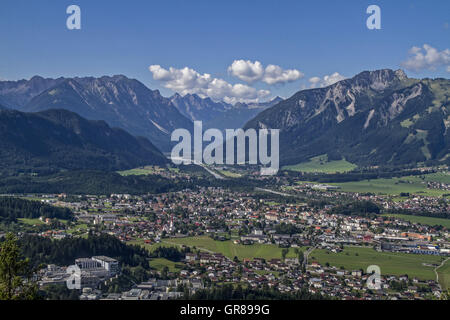 View to town Reutte in Austria with alps Stock Photo - Alamy