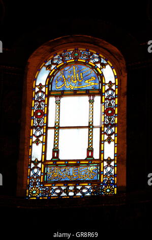 Stained glass, Hagia Sophia, Istanbul, Turkey. Emperor Justinian built ...