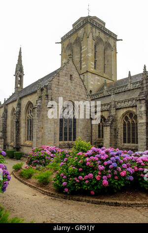 The medieval village of Locronan. St. Ronan Church and Pénity Chapel ...