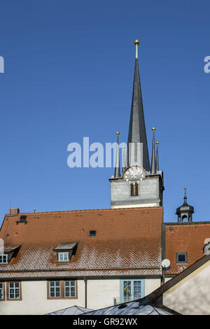 church, thuringia, steeple, blue, tower, historical, church, clock ...
