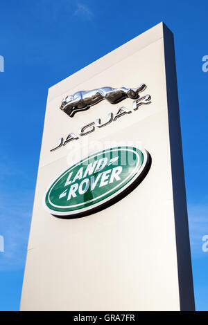 Jaguar dealership sign. Jaguar is a brand of the British car ...