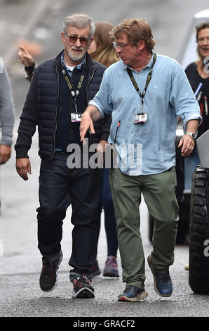 Steven Spielberg (left) and executive producer Adam Somner (centre) on ...
