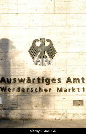 Facade with federal eagle and lettering Federal Foreign Office, Berlin ...