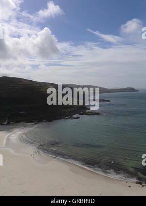 Elevated view of Calgary Bay beach Isle of Mull Scotland September 2016 ...