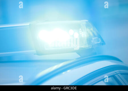 Police car with blue flashing light, Gerrard Street, Chinatown, Soho ...
