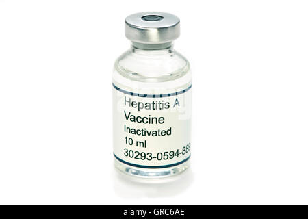 Hepatitis A vaccine vial with syringe. Labels are fictitious and ...